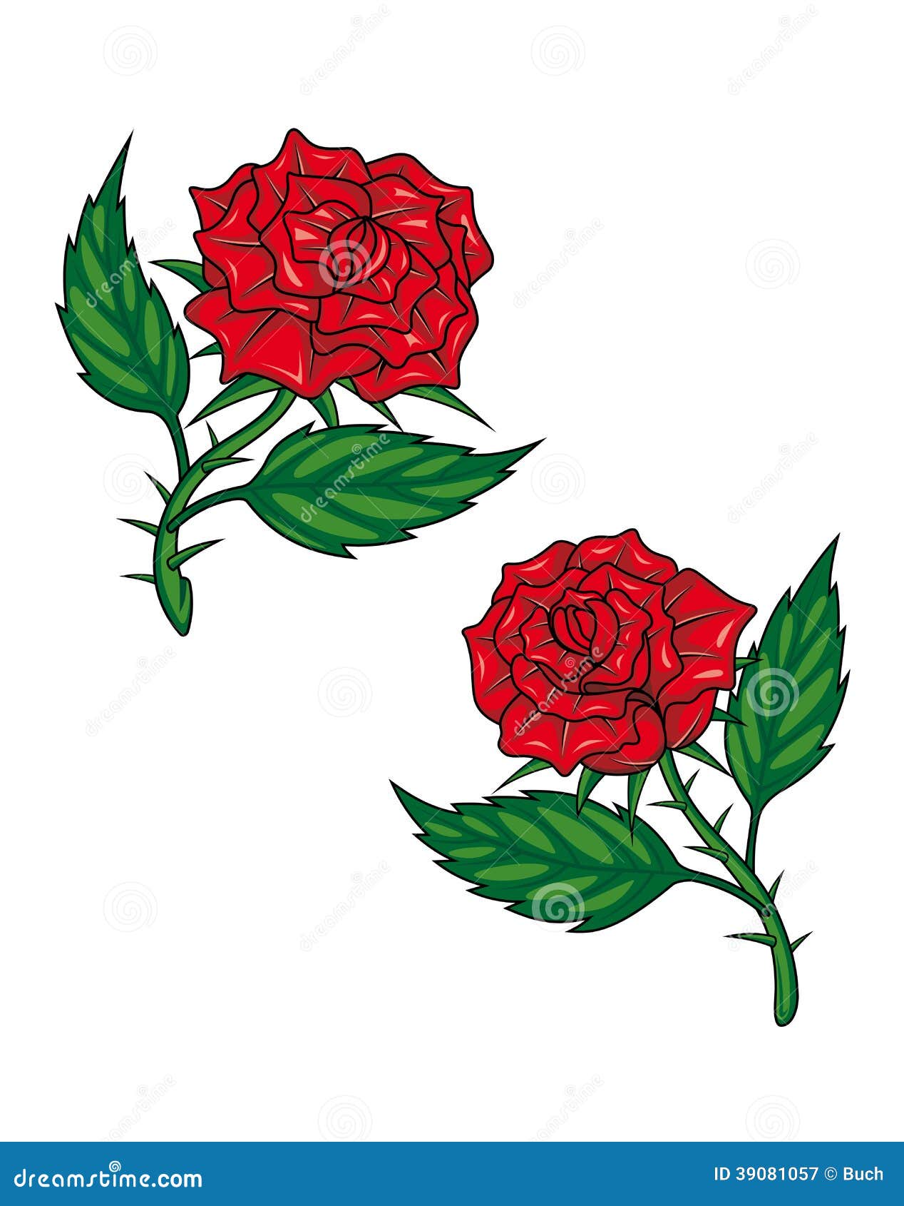 Deux Roses Rouges De Bande Dessinée Illustration de Vecteur ...