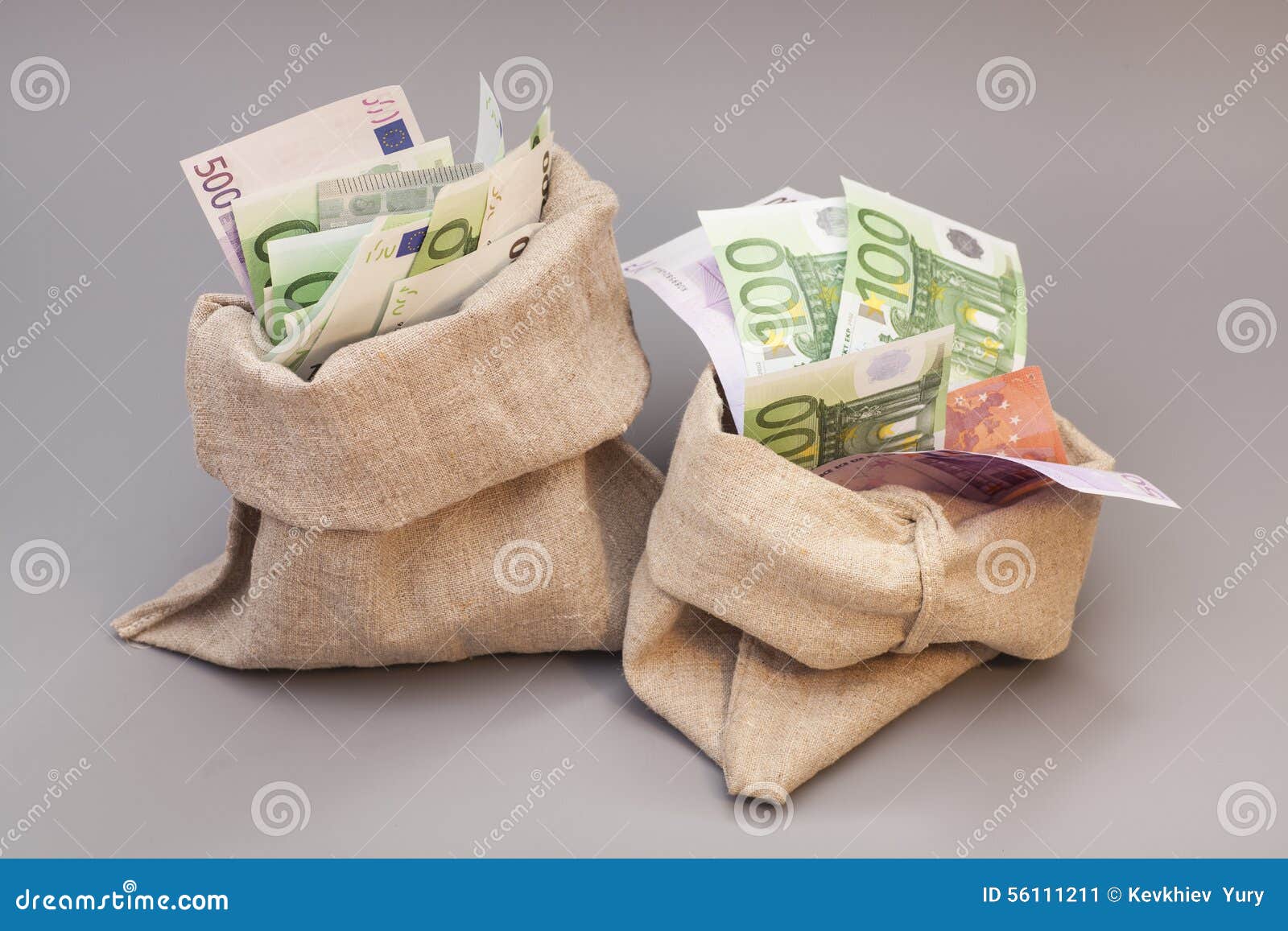 Deux Sacs D'argent Avec L'euro Image stock - Image of gris, financier ...