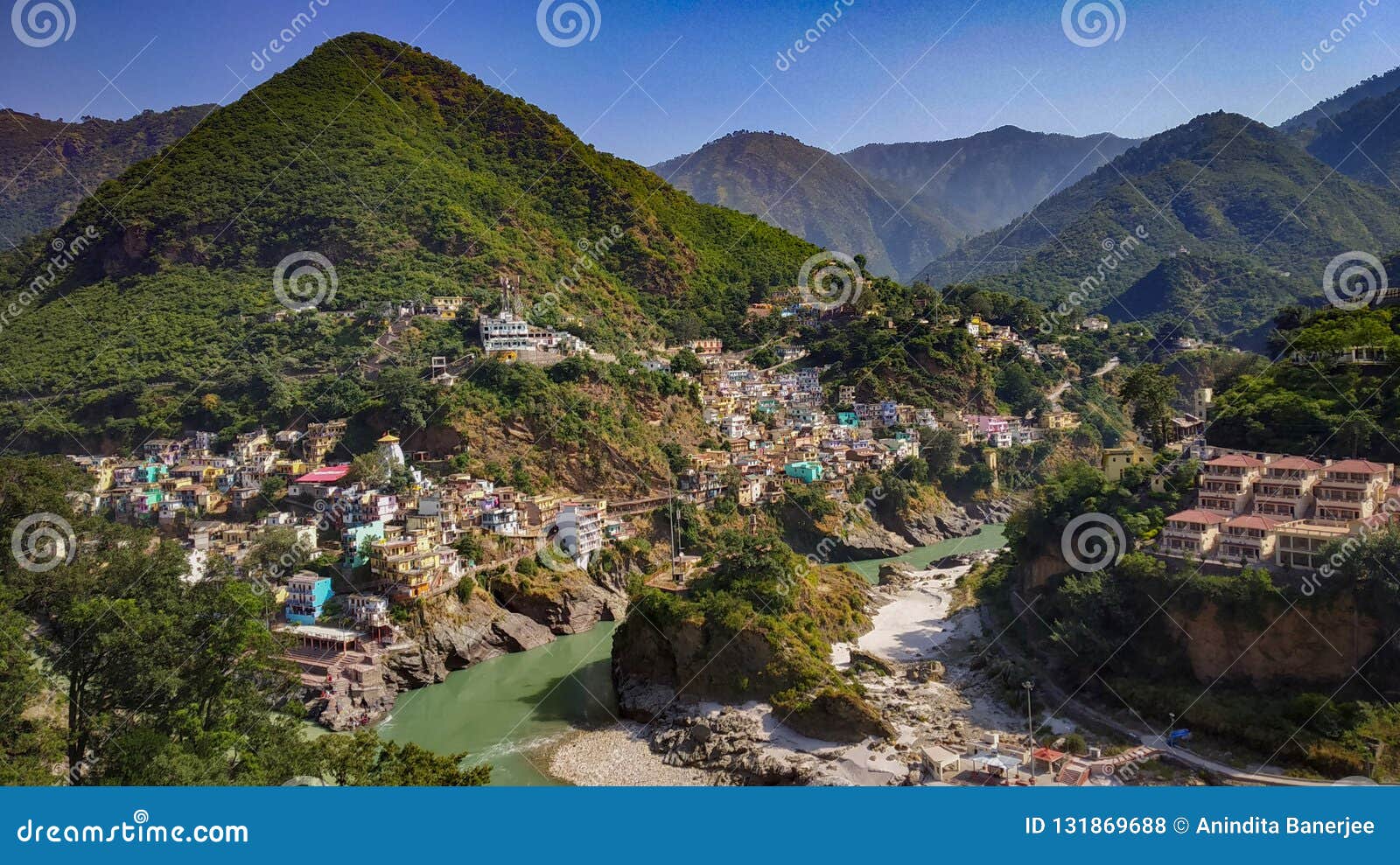 Dev Prayag Town stock photo. Image of sunny, morning - 131869688