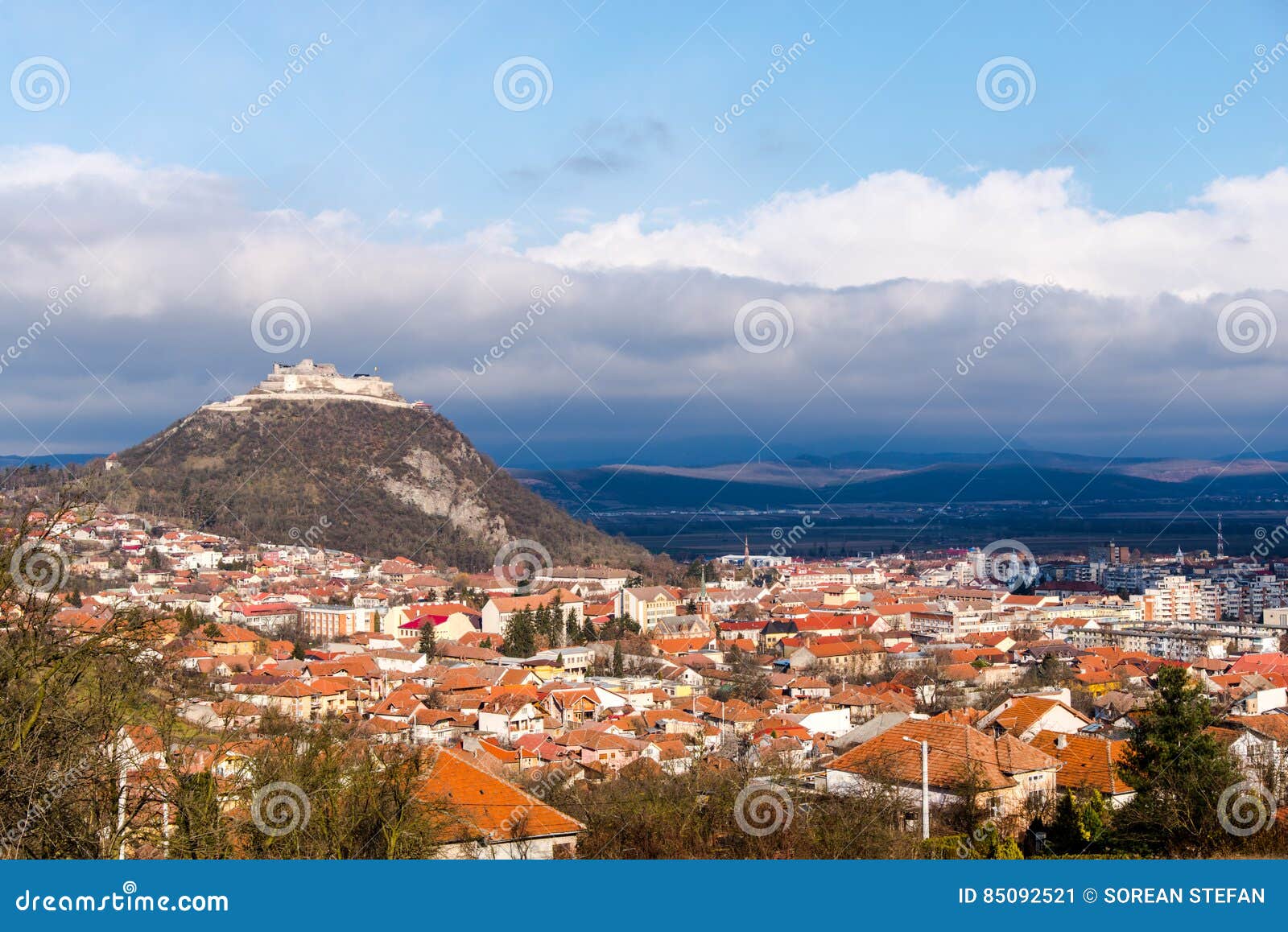 Deva city panorama,Romania stock image. Image of city - 85092521