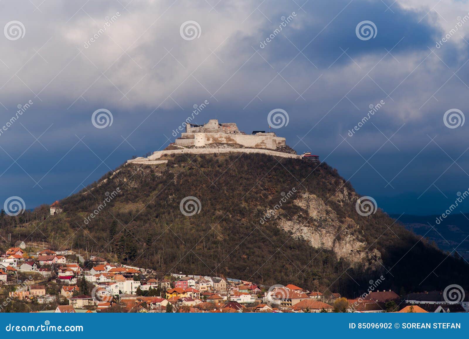 Deva city panorama,Romania stock photo. Image of mountain - 85096902
