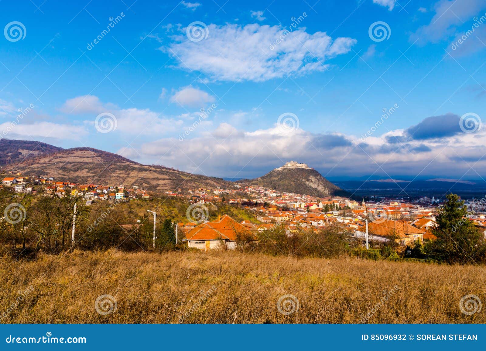 Deva city panorama,Romania stock photo. Image of panorama - 85096932