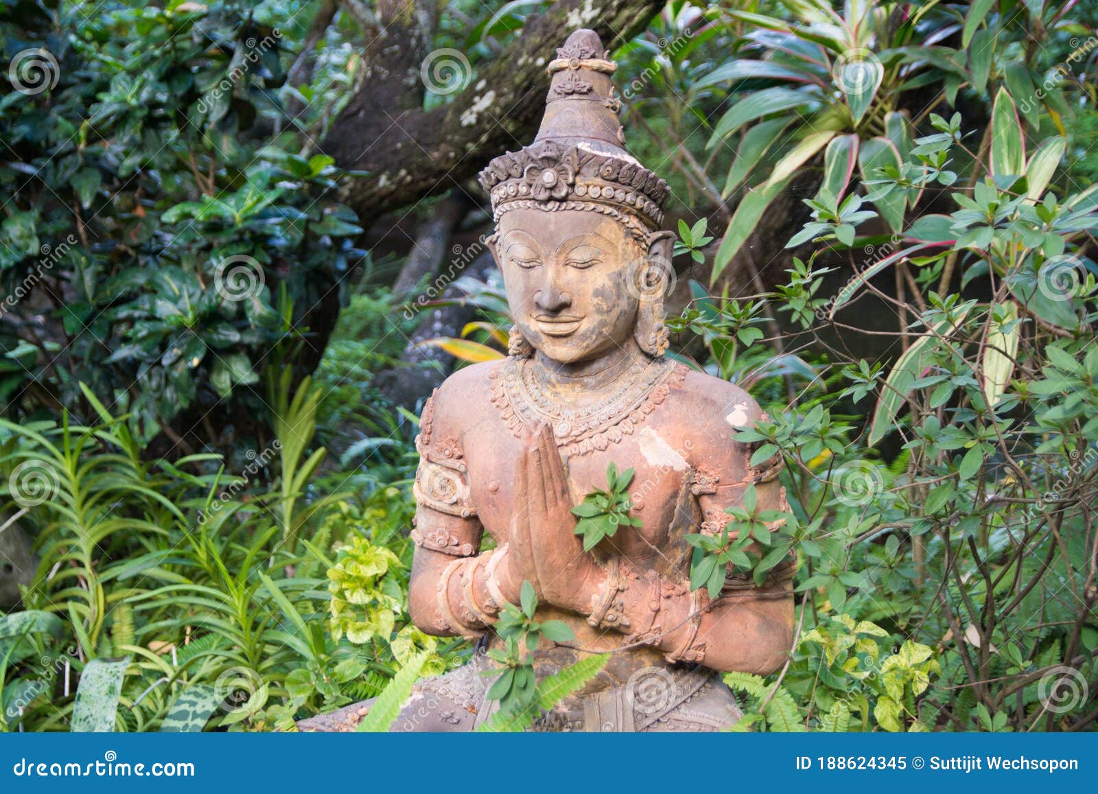 Deva Statue in Praying Hands Action Stock Image - Image of golden ...