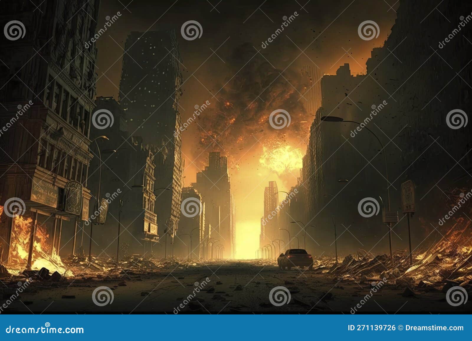Devastated City Streets On Fire War Apocalypse Stock Photography ...