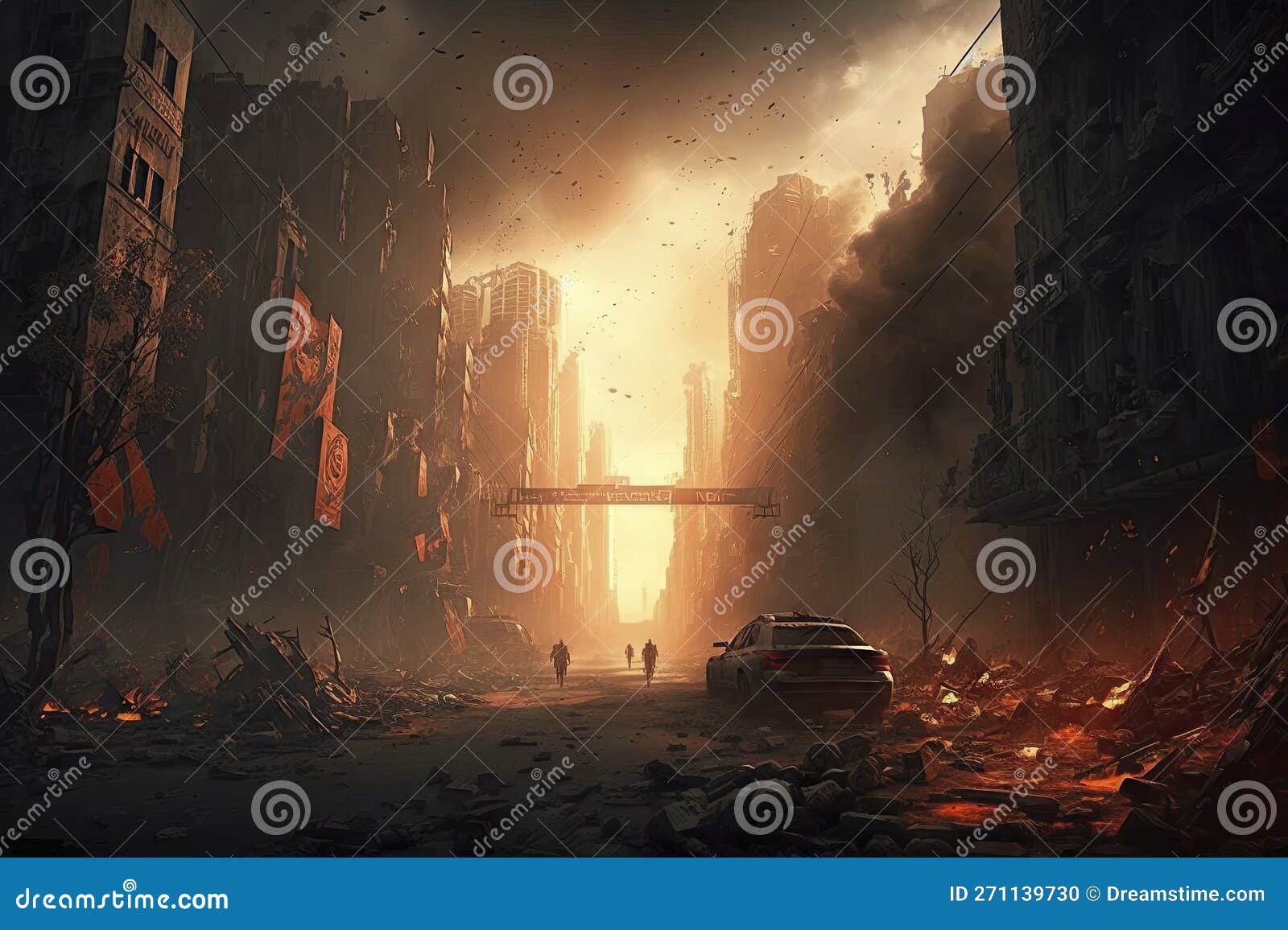 Devastated City Streets On Fire War Apocalypse Stock Photography ...