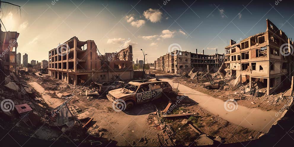 Devastated Cityscape: the Aftermath of War Generative AI Stock ...