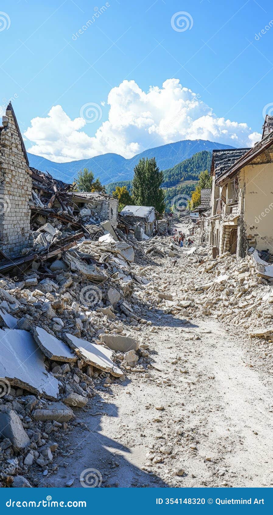 Devastated Small Town with Rubble and Ruins in Aftermath of Earthquake ...