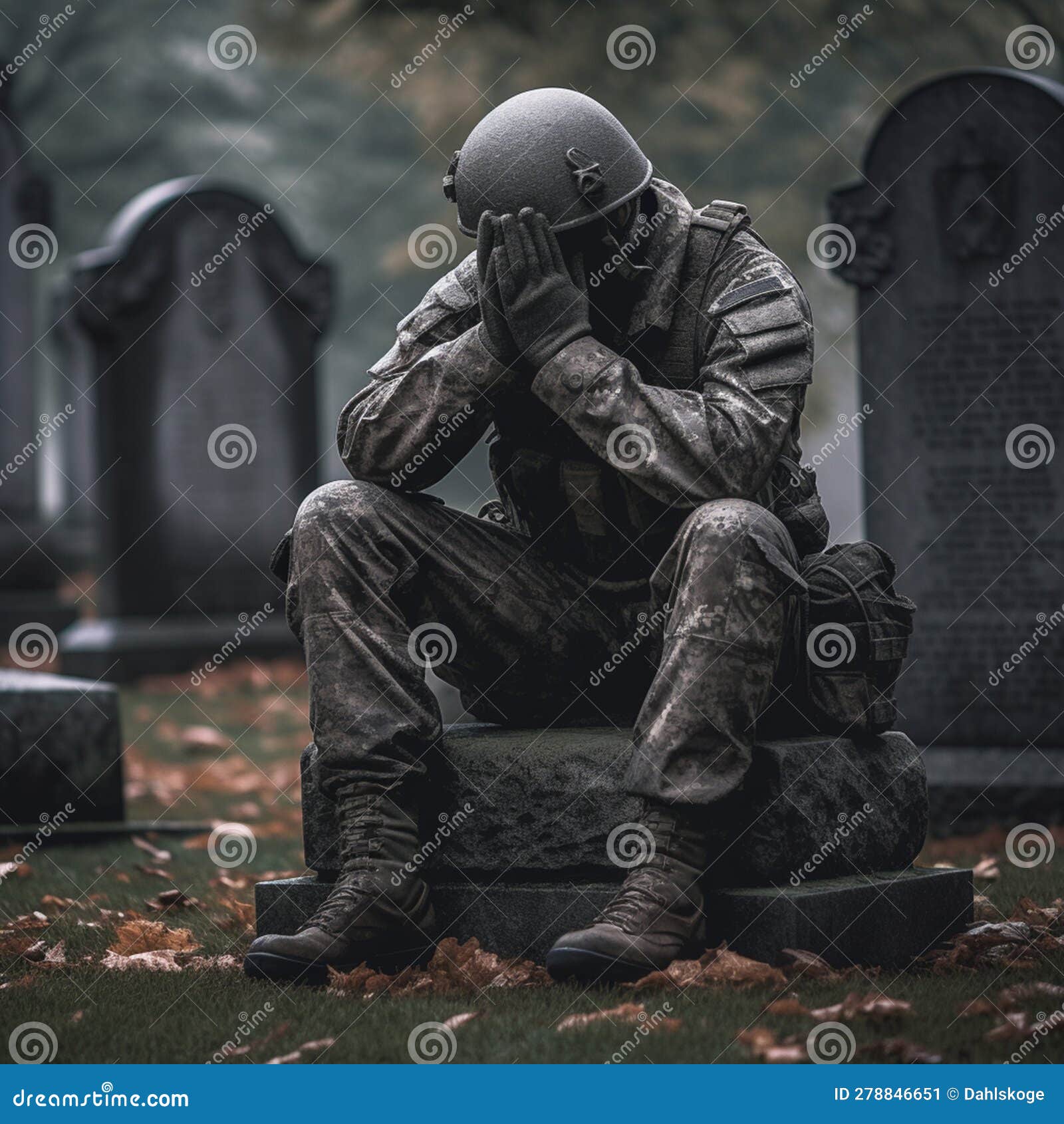 Devastated Soldier in Graveyard Stock Illustration - Illustration of ...
