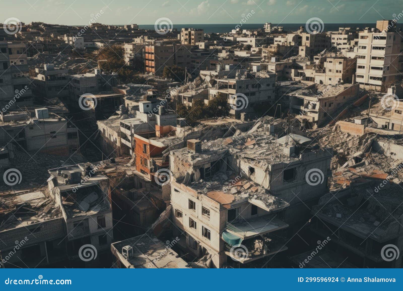 Devastated Urban Landscape with Collapsed Buildings. Concept of War ...