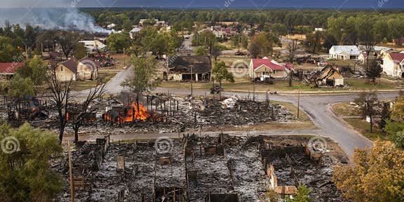 Devastating Aftermath of a Fire in a Rural Community Captured from ...