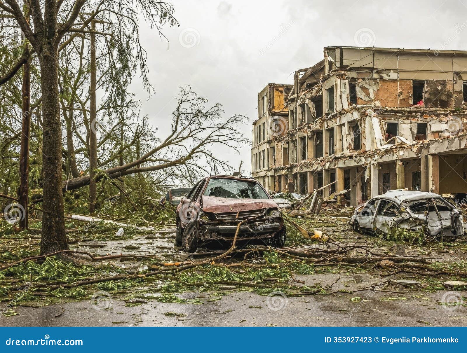 Devastating Aftermath of Tornado: Damaged Buildings and Overturned ...