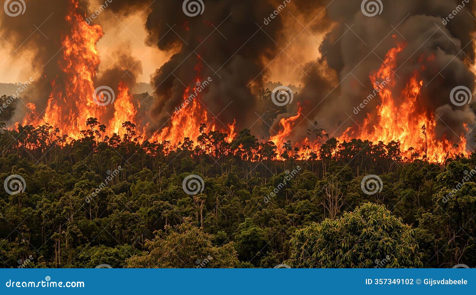 Rainforest Wildfire Environment Disaster Background. Jungle Forest ...
