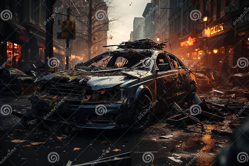 Devastating Car Crash, Showcasing the Wreckage and Chaos. Ai Generated ...