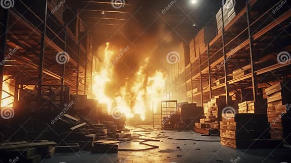 A Devastating Fire Ravages Warehouse Racks, Consuming Boxes of Goods ...
