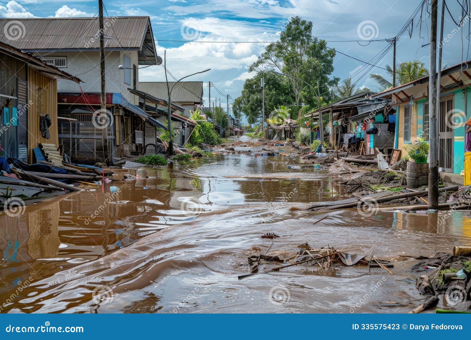 Devastating Flood Damage of Residential Area with Destroyed Houses and ...
