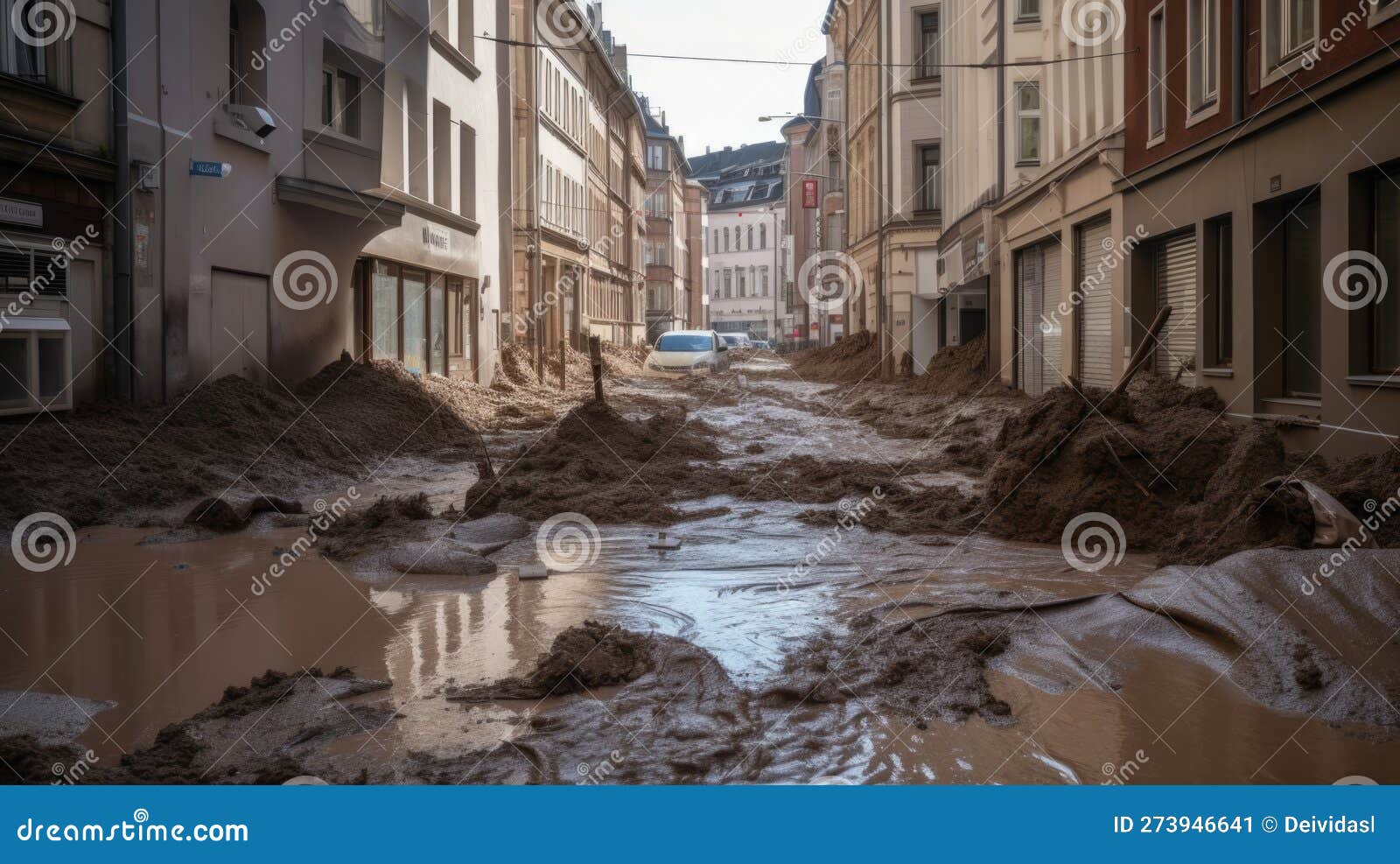Devastating Flood Waters Carry Mud and Debris through City Streets ...