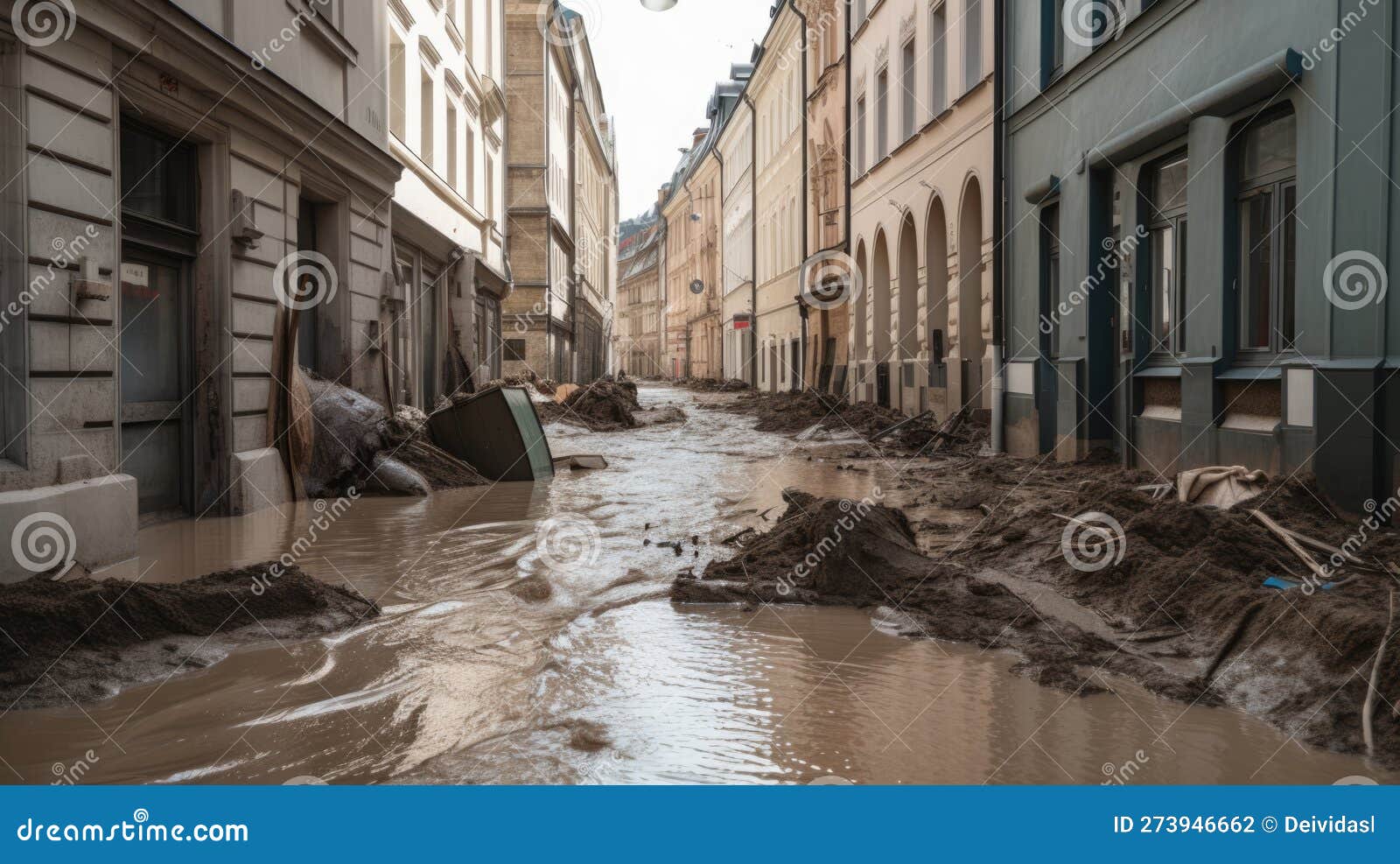 Devastating Flood Waters Carry Mud and Debris through City Streets ...