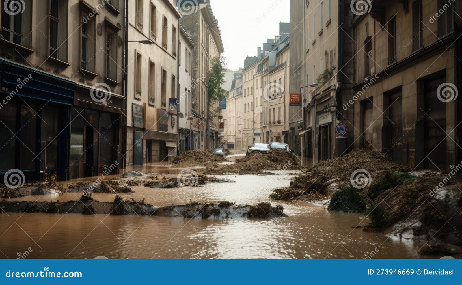 Devastating Flood Waters Carry Mud And Debris Through City Streets ...