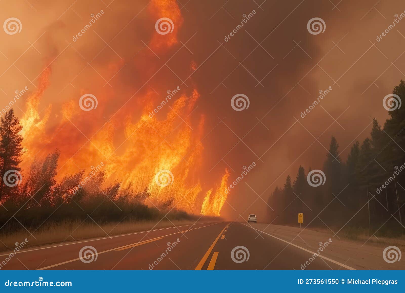 A Devastating Forest Fire As Seen from the Road Created with Generative ...
