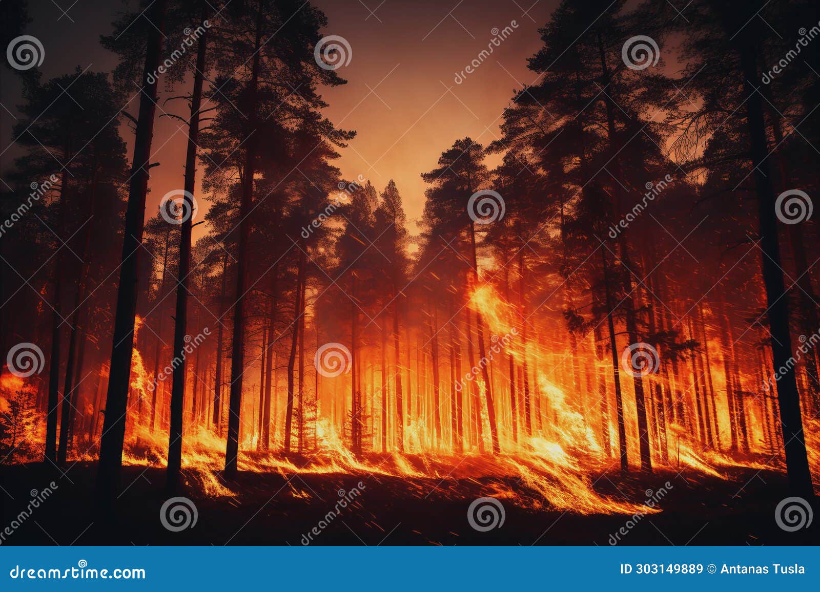 A Devastating Forest Fire with Huge Flames Stock Illustration ...