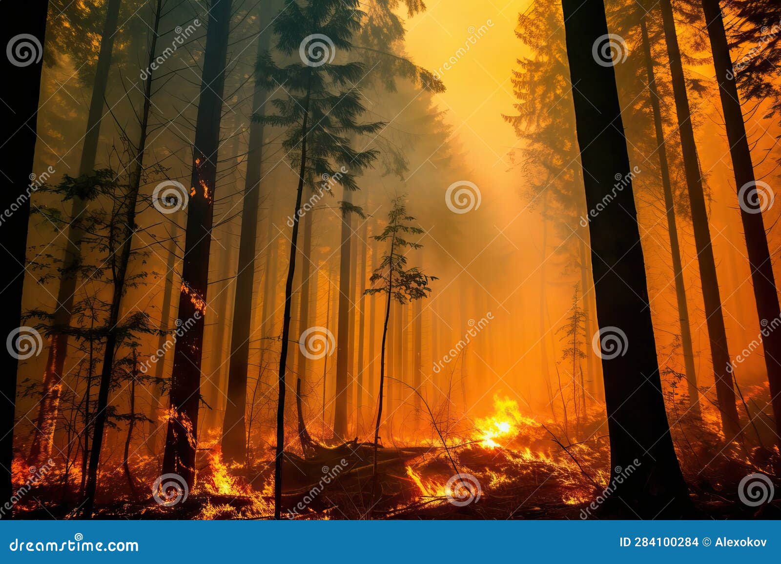 Devastating Forest Fire with Smoke and Flames Stock Illustration ...