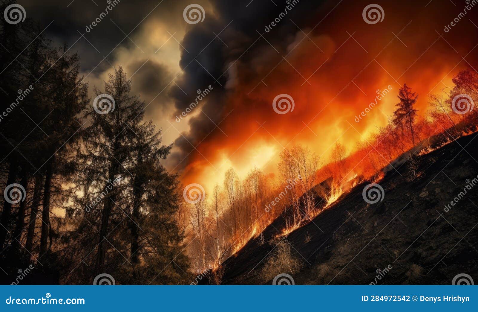 Devastating Mountain Forest Fire Spreads Like Wildfire Stock ...