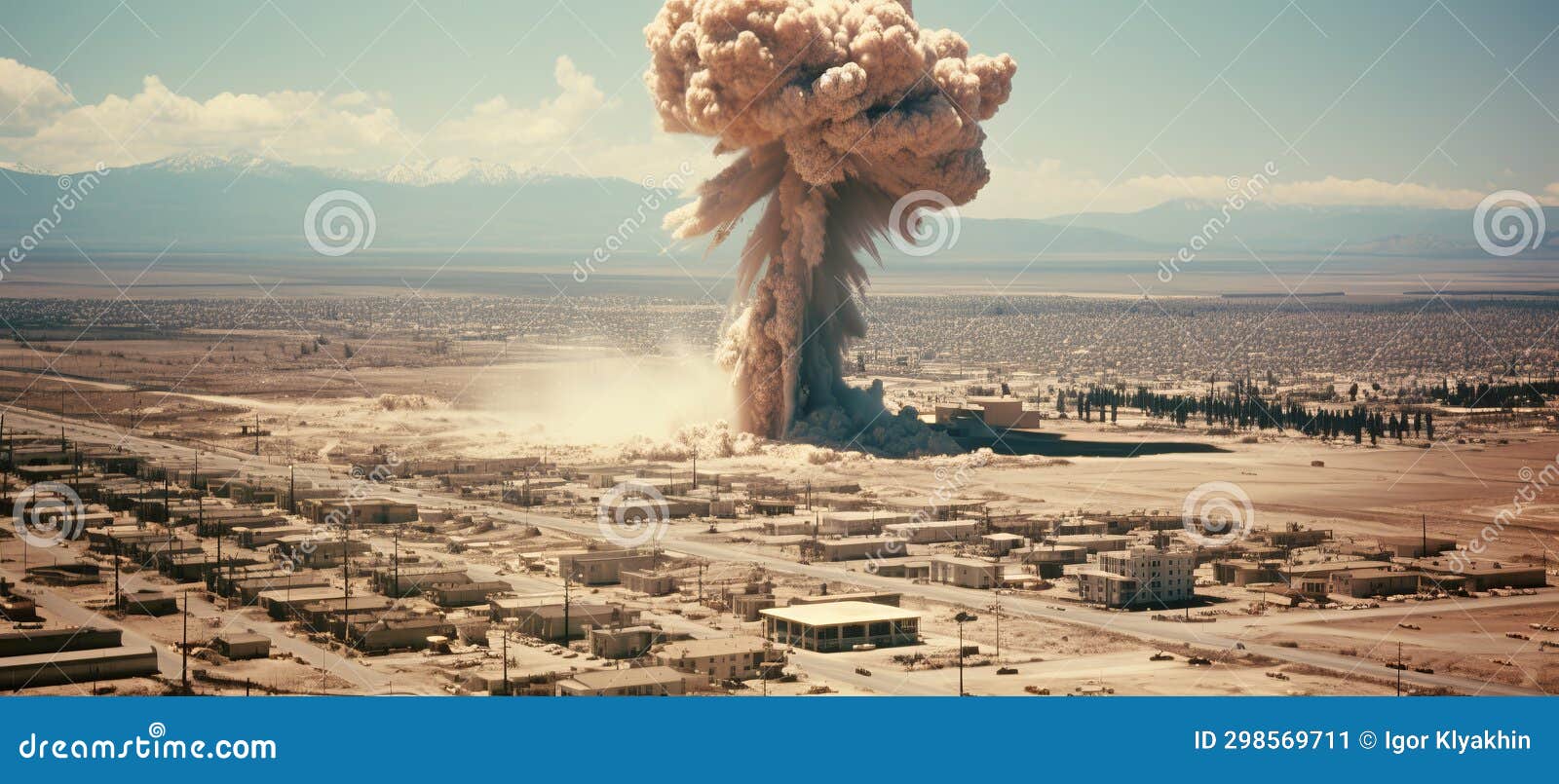 Devastating Nuclear Blast. Aerial View of a Highly Populated Area Hit ...