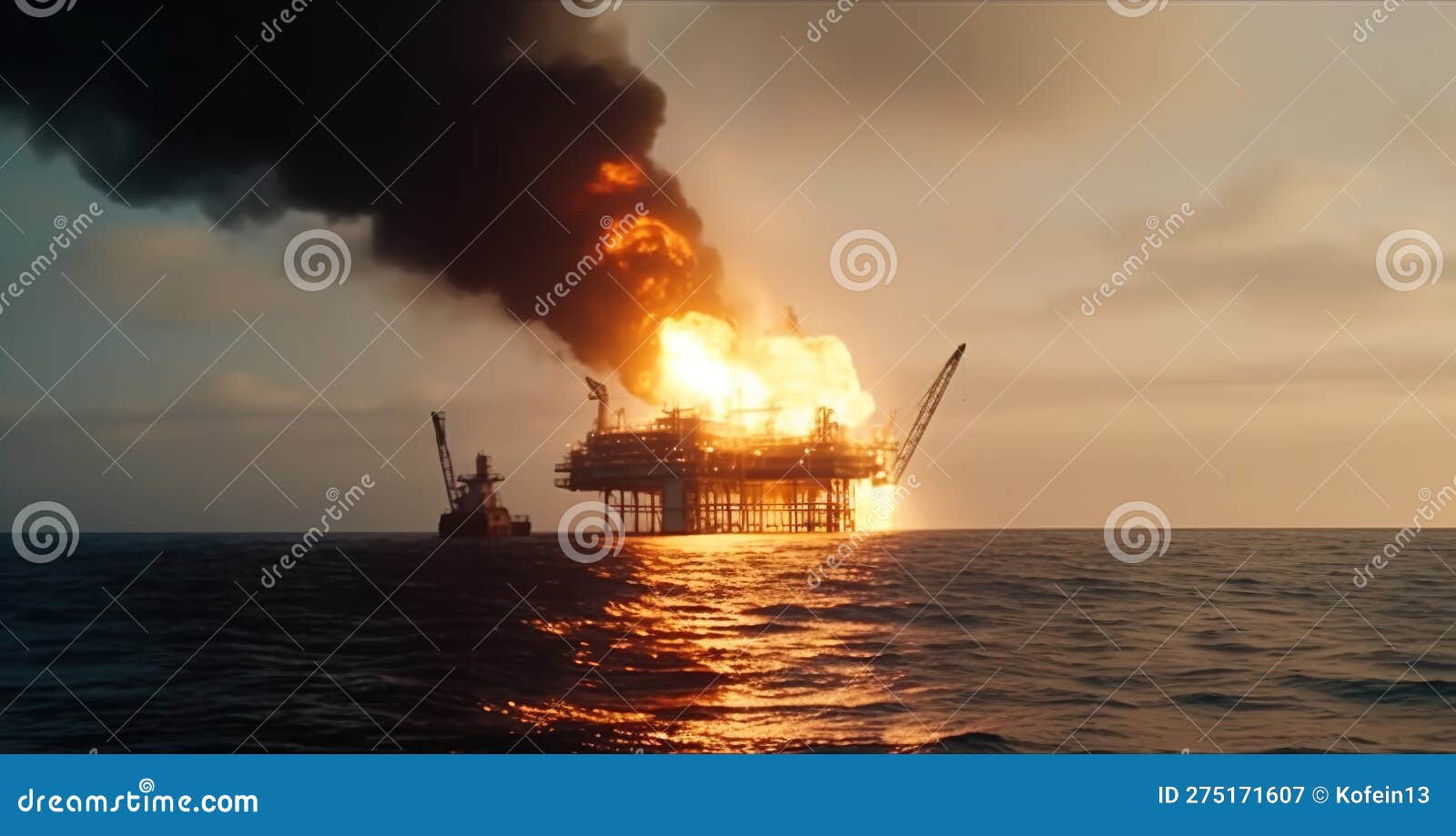 Offshore Rig On Fire Accident Big Explosion. Oil Rig Explosion .Oil ...