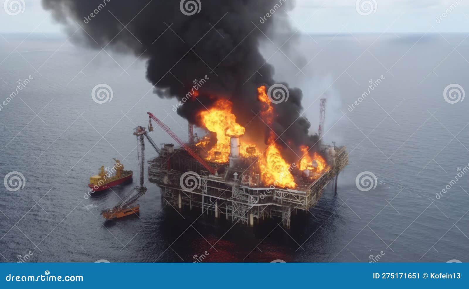 Offshore Rig On Fire Accident Big Explosion. Oil Rig Explosion .Oil ...