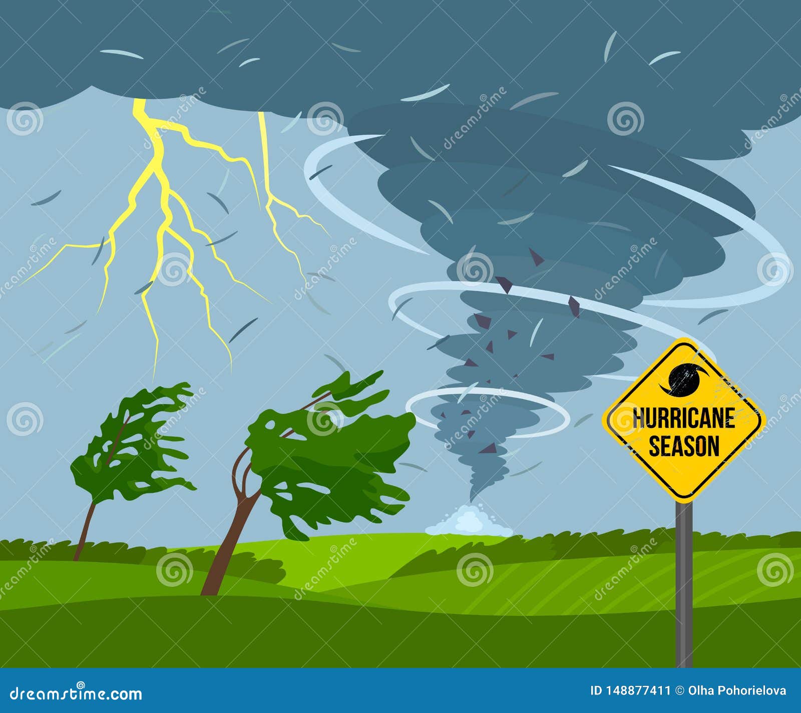 A Devastating Tornado In The Countryside Is Breaking Trees. Bad Weather ...