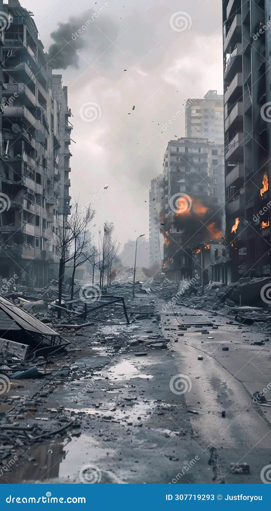 Devastating Urban Fire Aftermath in a Modern City. Generative Ai Stock ...