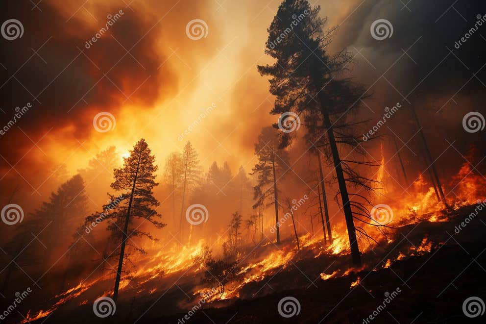 Devastating Wildfire Raging through Dense Forest, Posing Grave ...