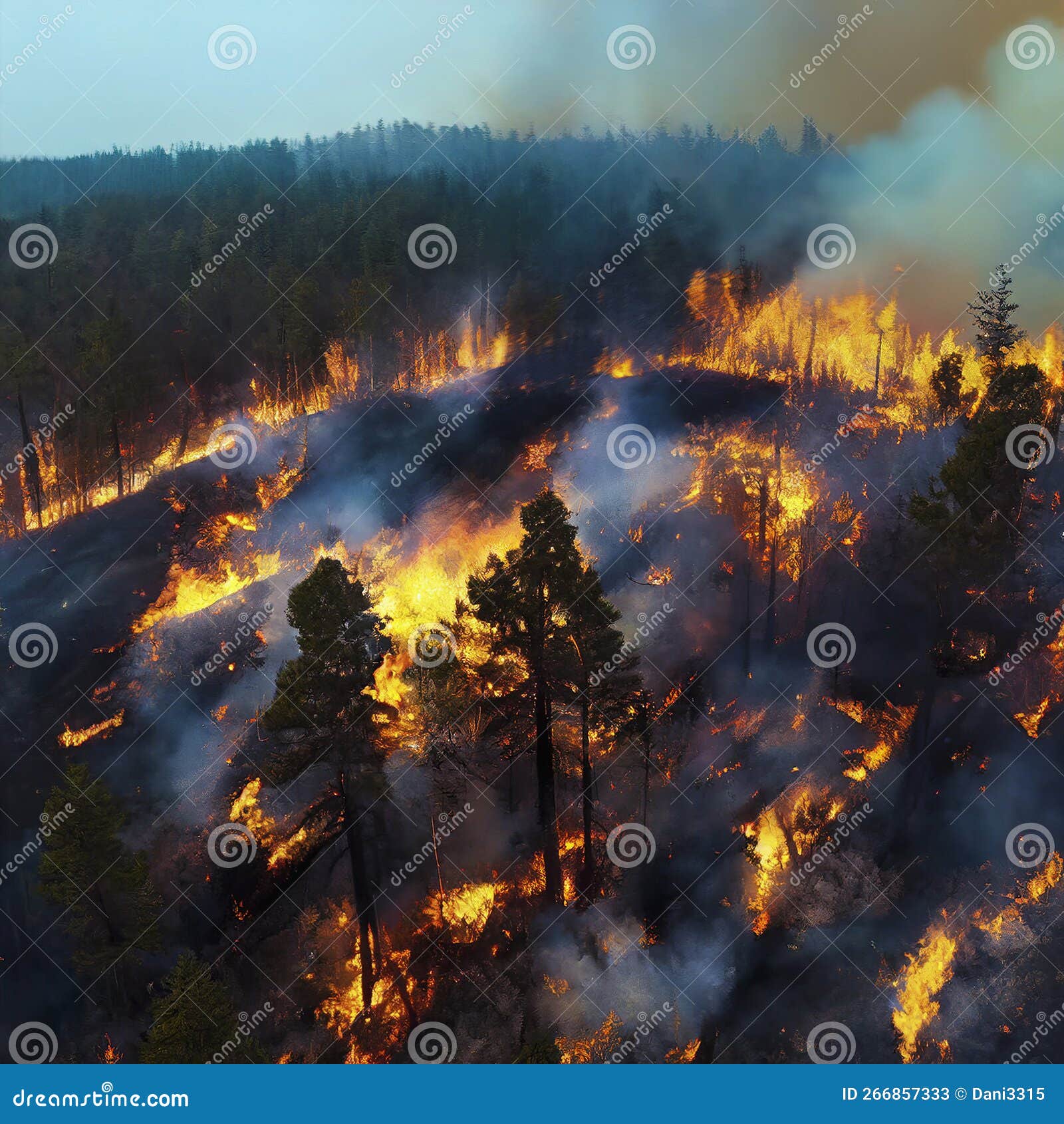 Devastating Wildfire Spreading Out In A Pine Forest Stock Image ...