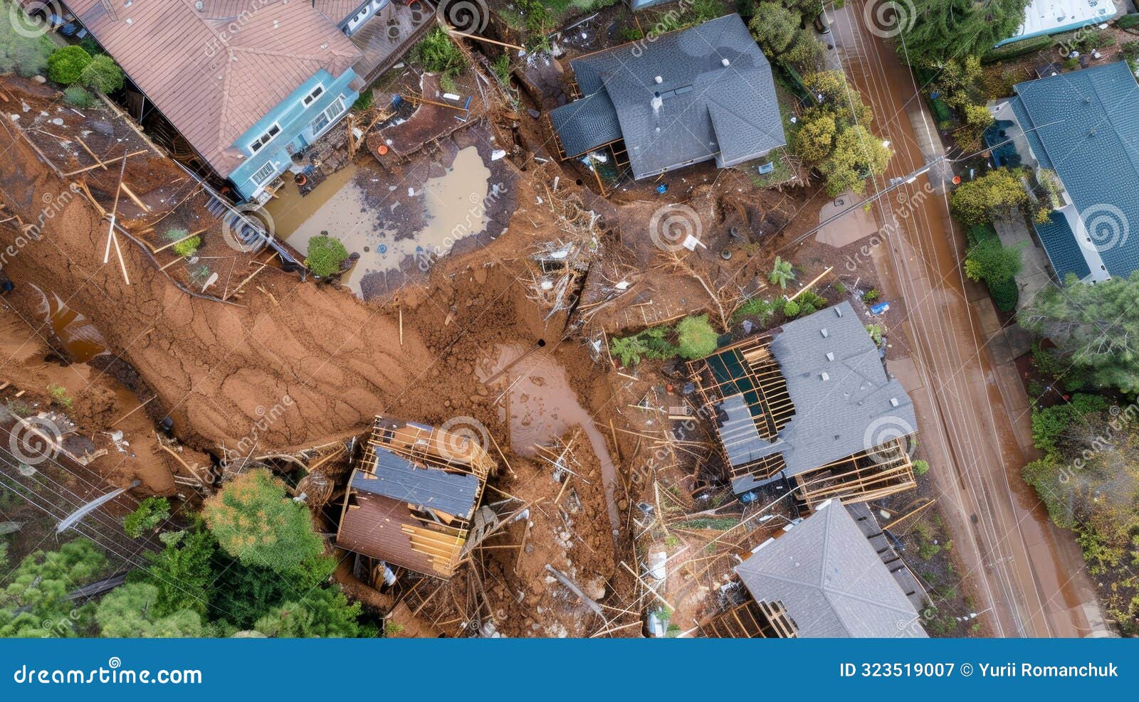 Devastation From Debris Flow Aerial Perspective Of Rainstorm Damaged ...