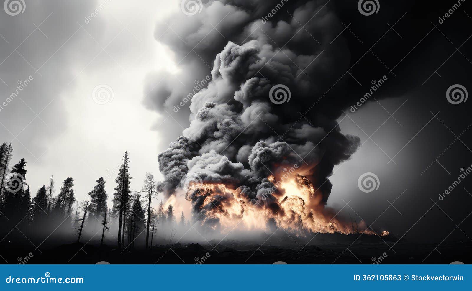 Devastation Fire Black And White Stock Illustration | CartoonDealer.com ...