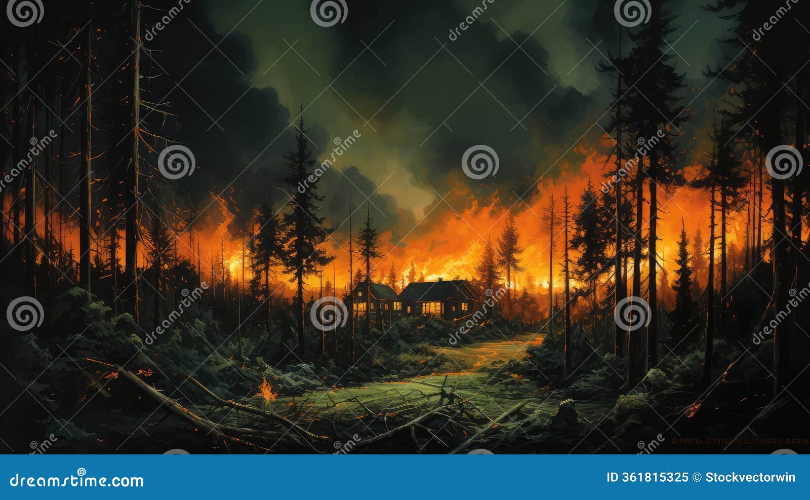 Devastation House Fire Forest Stock Illustration | CartoonDealer.com ...