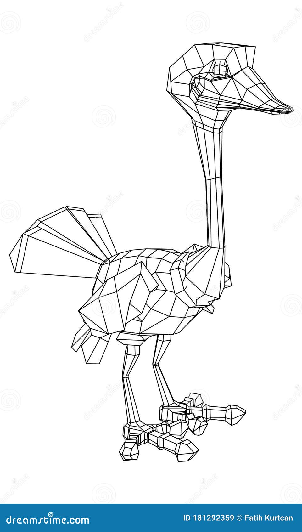Cartoon Ostrich Polygonal Lines Illustration. Stock Vector ...