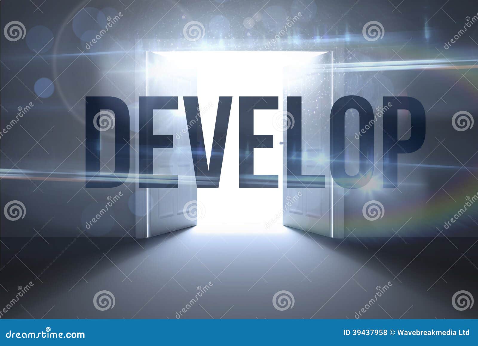 Develop Against Doors Opening Revealing Light Stock Illustration ...