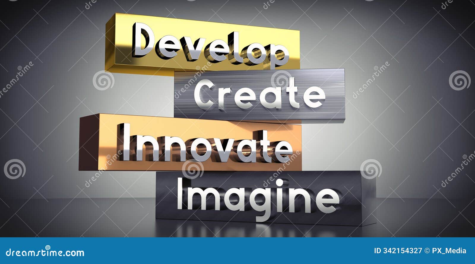 Develop, Create, Innovate, Imagine - Words on Metal Blocks Stock Illustration - Illustration of ...