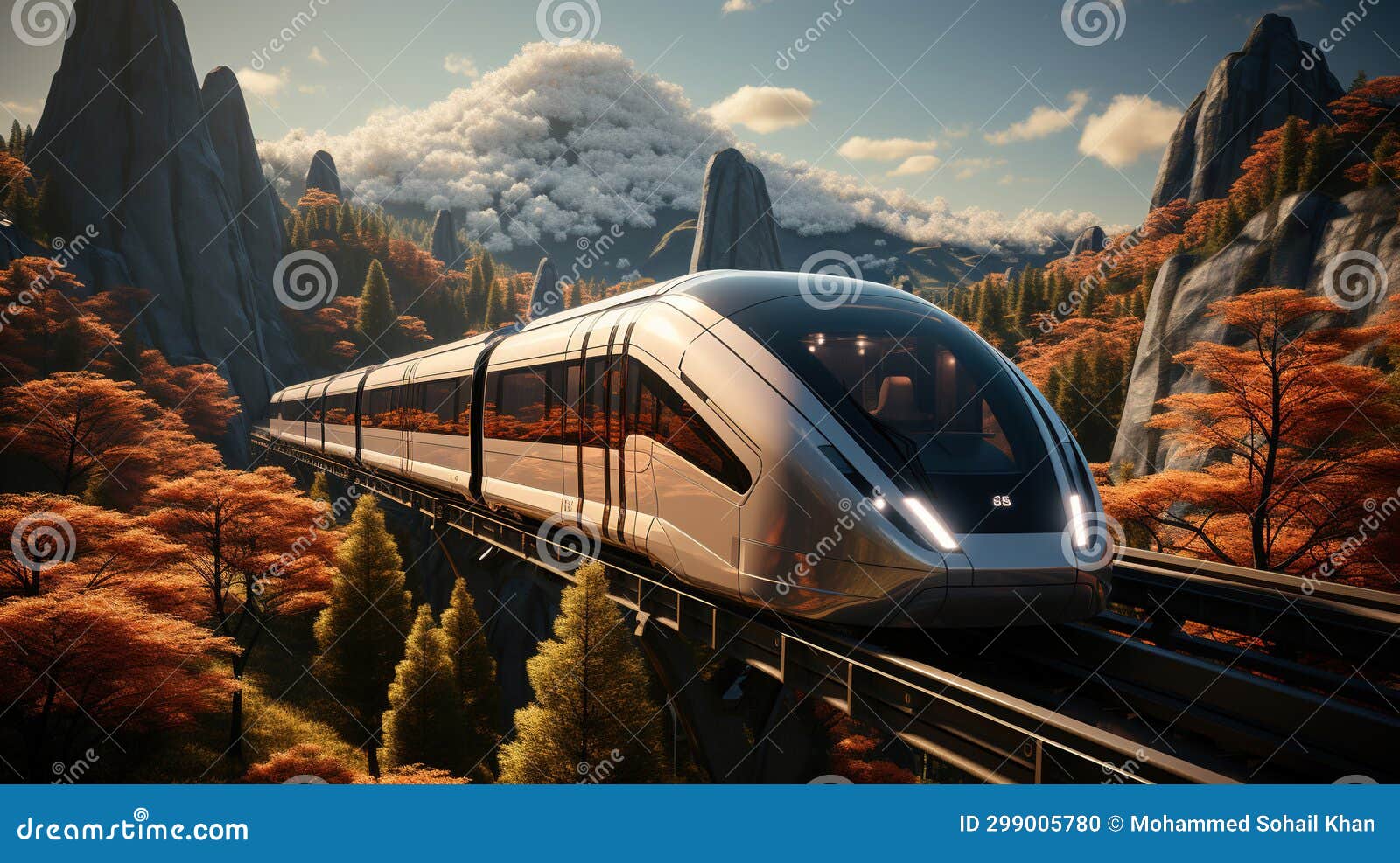 Develop High Speed Bullet Train Travel through Forest Background Stock ...