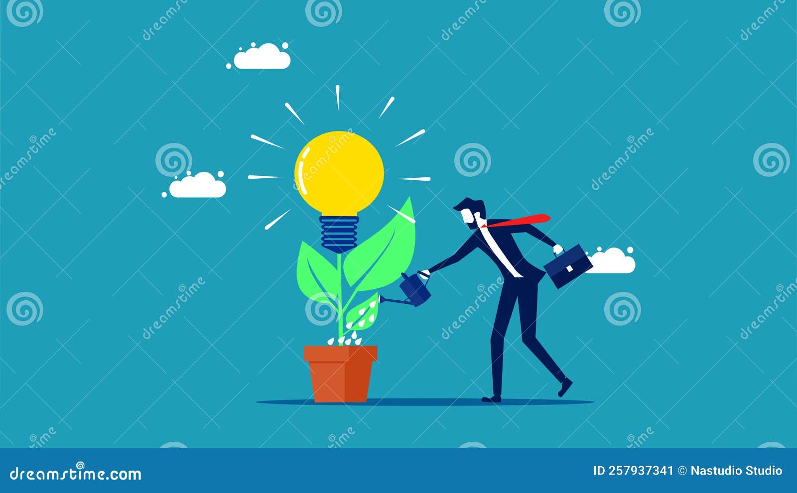 Develop Skills or Knowledge. Businessman Planting an Idea Bulb Tree ...