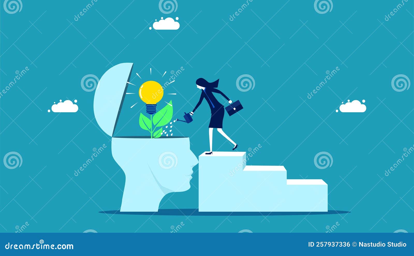 Develop Skills or Knowledge. Businesswoman Planting an Idea Bulb Tree ...