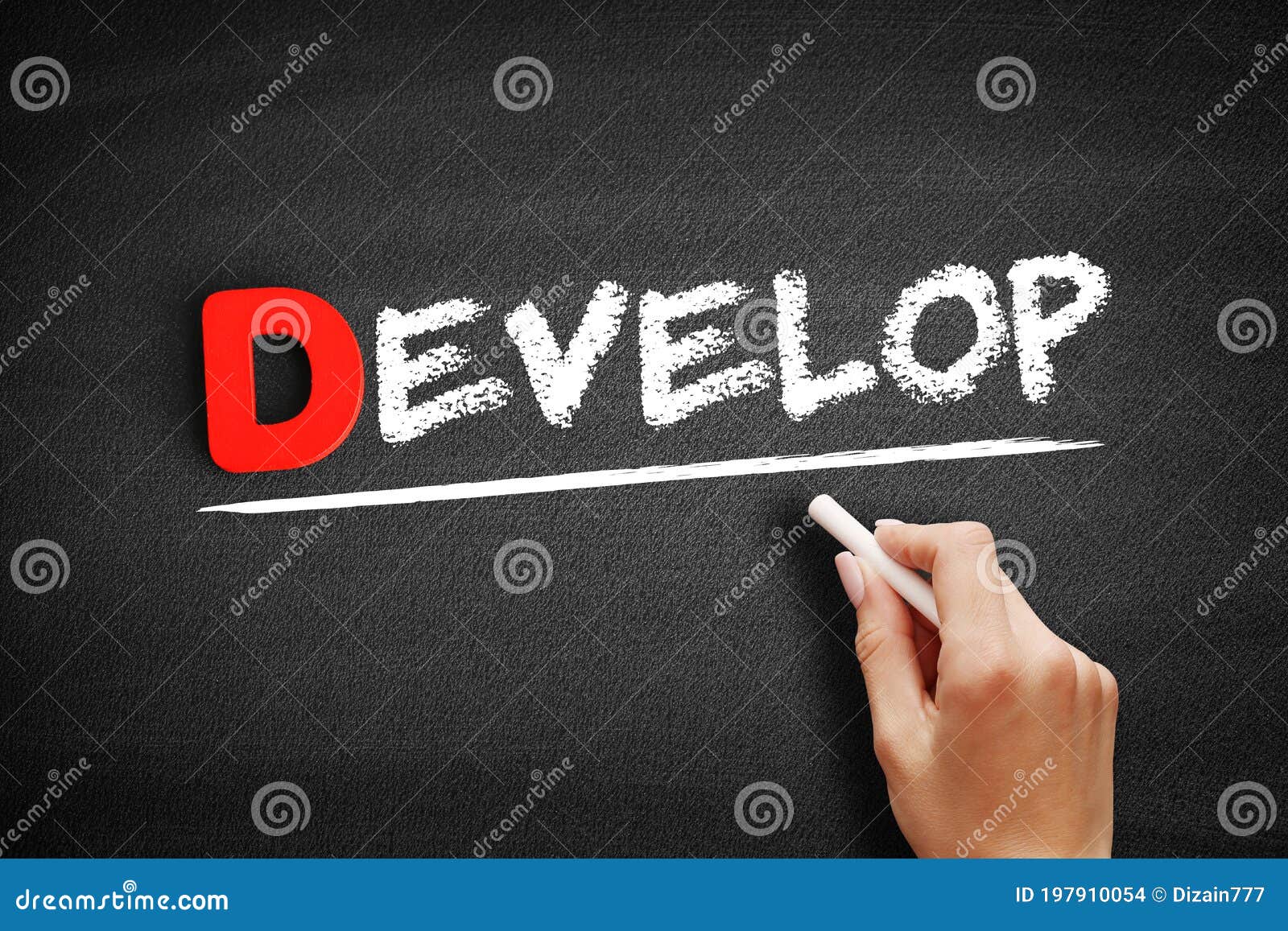 Develop text on blackboard stock photo. Image of define - 197910054