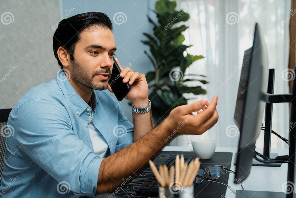 It Developer Calling To Coworker Solving Problem Coding System on Pc ...