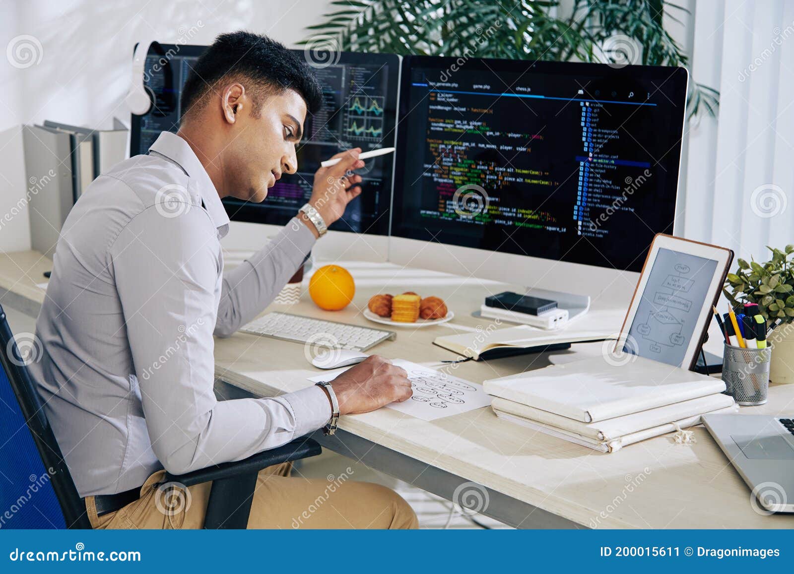 Developer Checking Structure Chart Stock Image - Image of adult, office ...