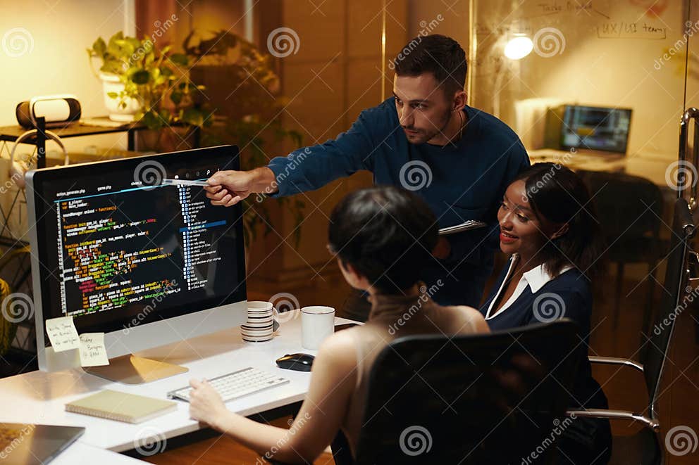 Developer Explaining Details in Code Stock Image - Image of presentation, developer: 322501593