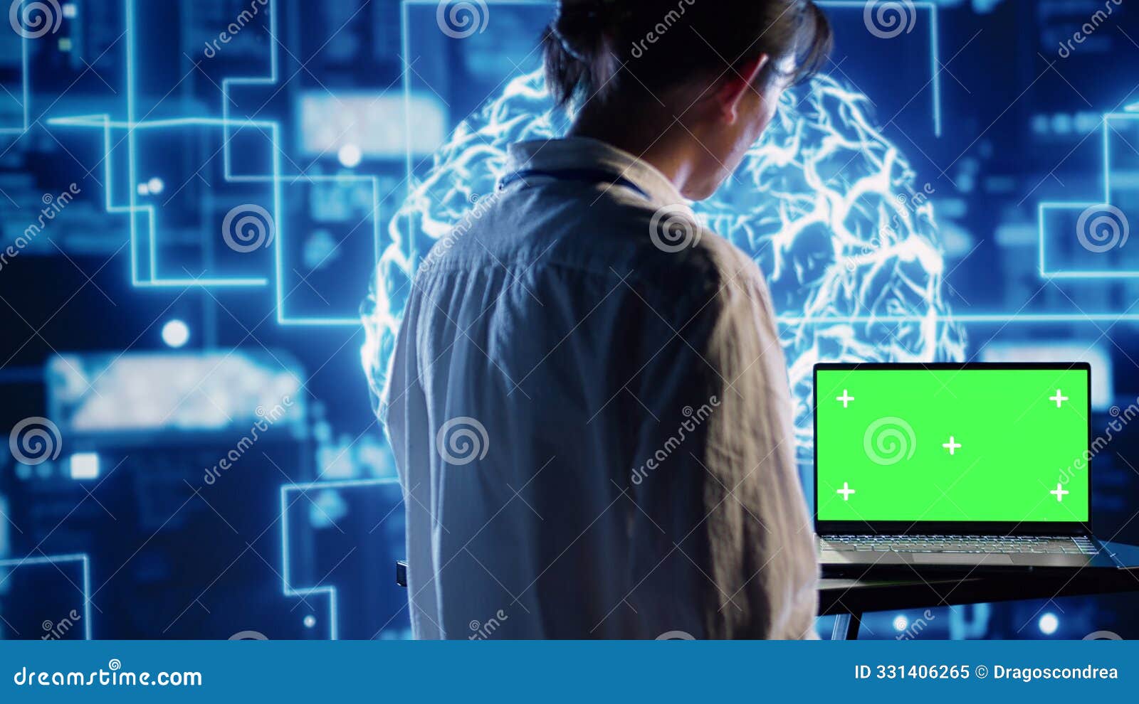 Developer Green Screen Laptop for AI Use Stock Image - Image of human ...