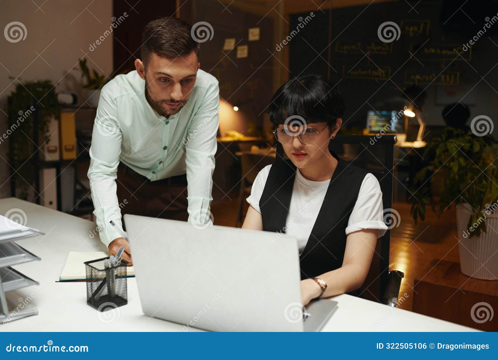Developer Helping Coworker stock photo. Image of pitch - 322505106