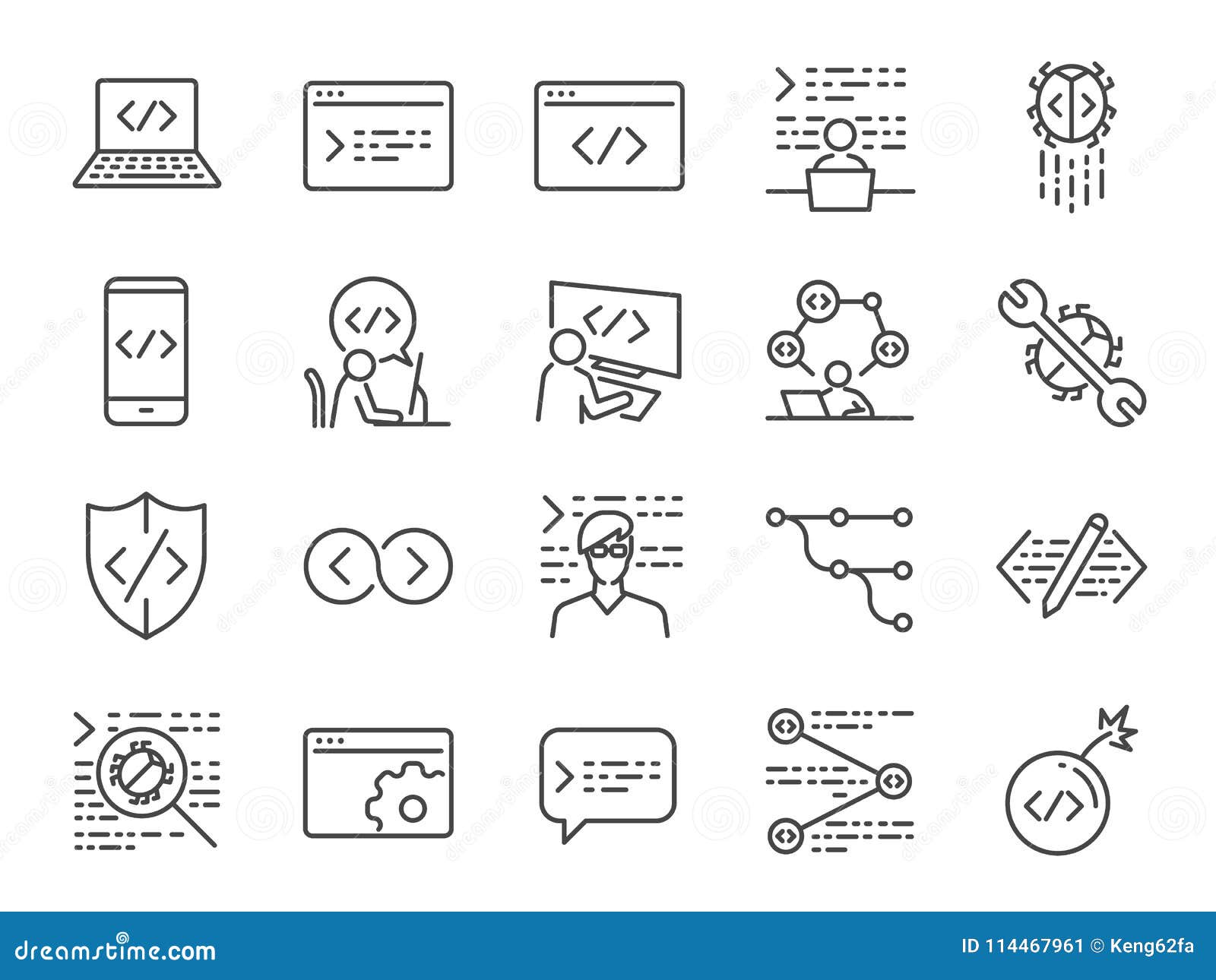 Coder Icons Programmer Computer Software Expert Input Ends Execute Cluster Bugs Fix Testing