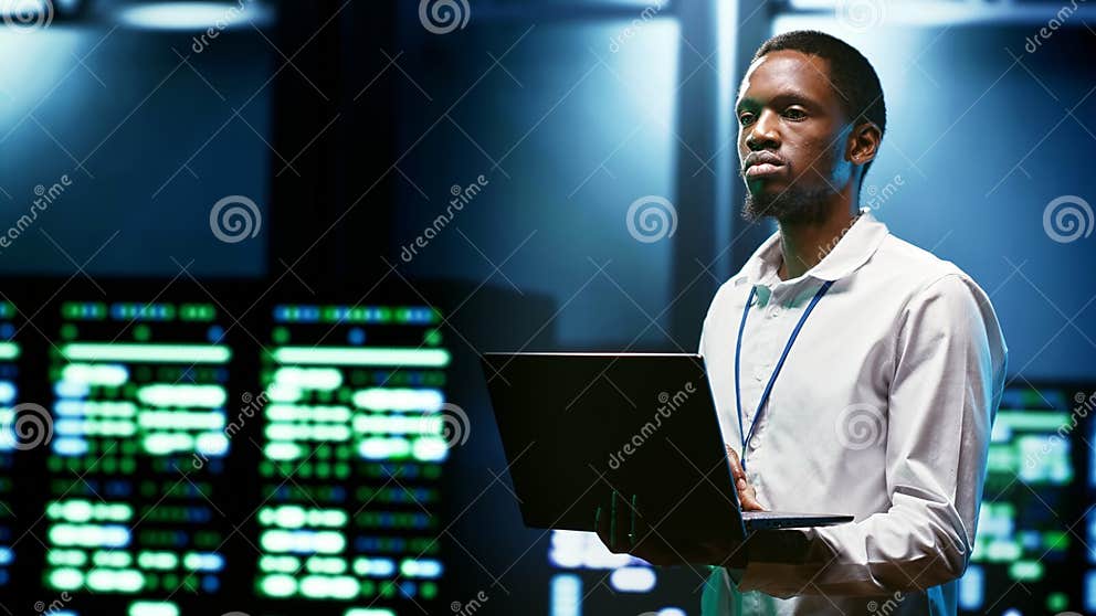 Developer Installs Server Room Firewalls Stock Image - Image of admin ...
